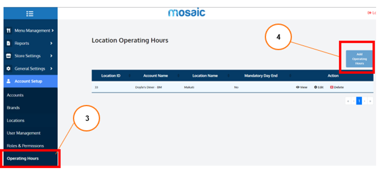 Setting Up Operating Hours