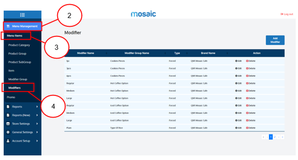 Adding or Updating Modifier Items