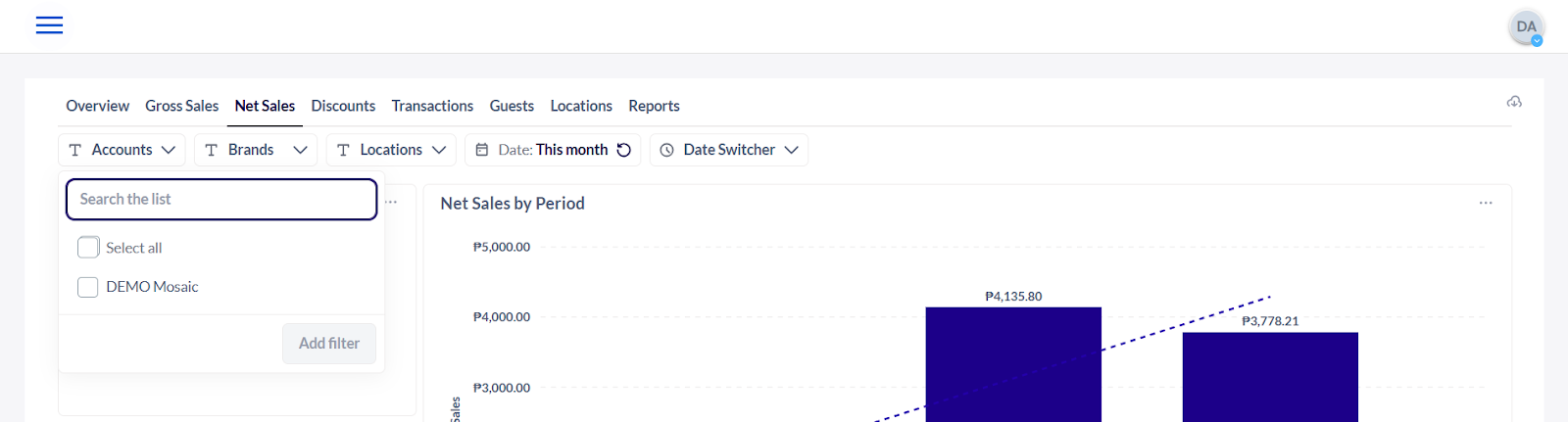 How to Navigate the Net Sales of Mosaic Analytics Dashboard